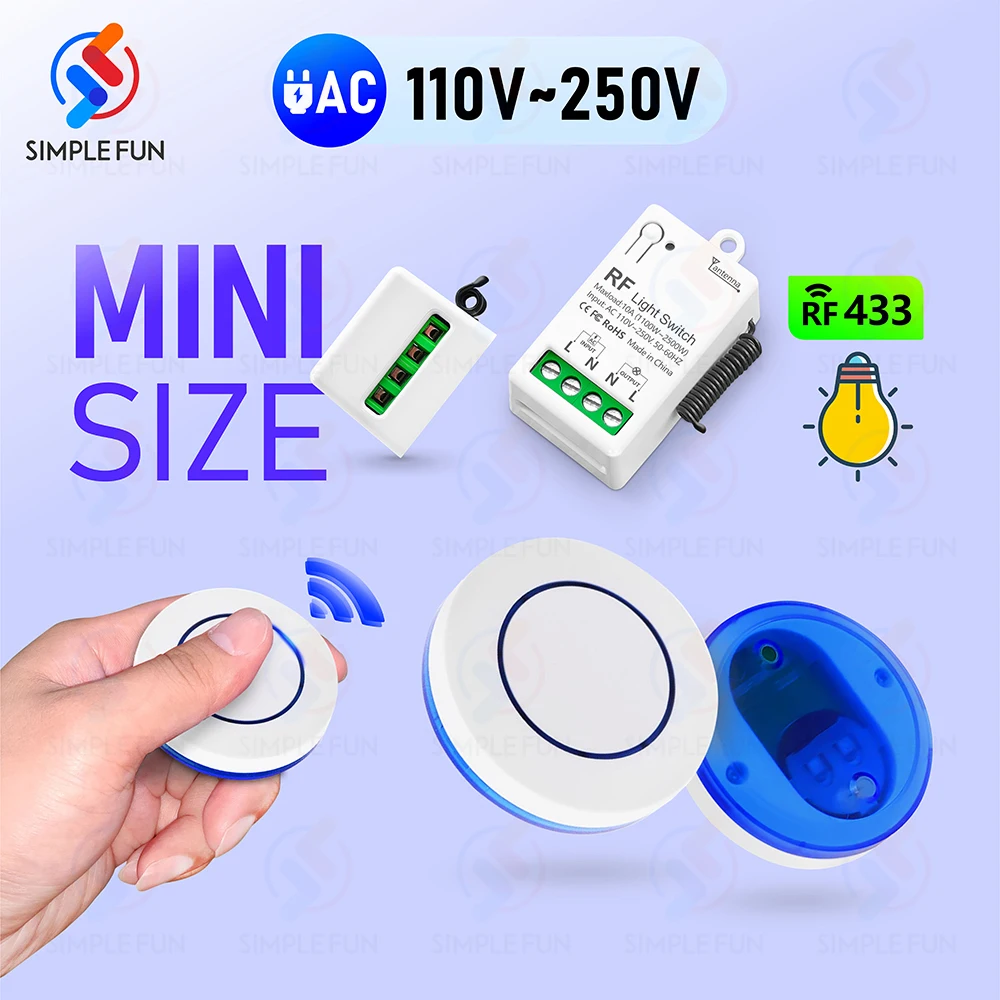 433Mhz Wireless Remote Control Smart Light Switch 110V 220V 10A,Mini ...