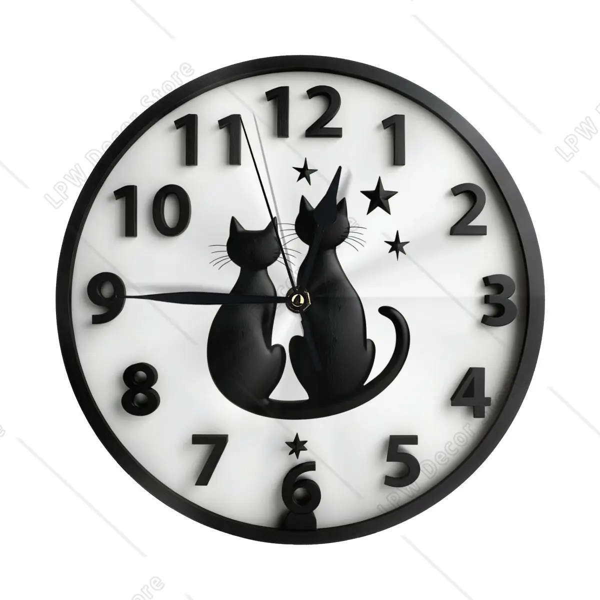 Cute Cats Star Wall Clock Print Round Clocks Decorative for Living Room ...