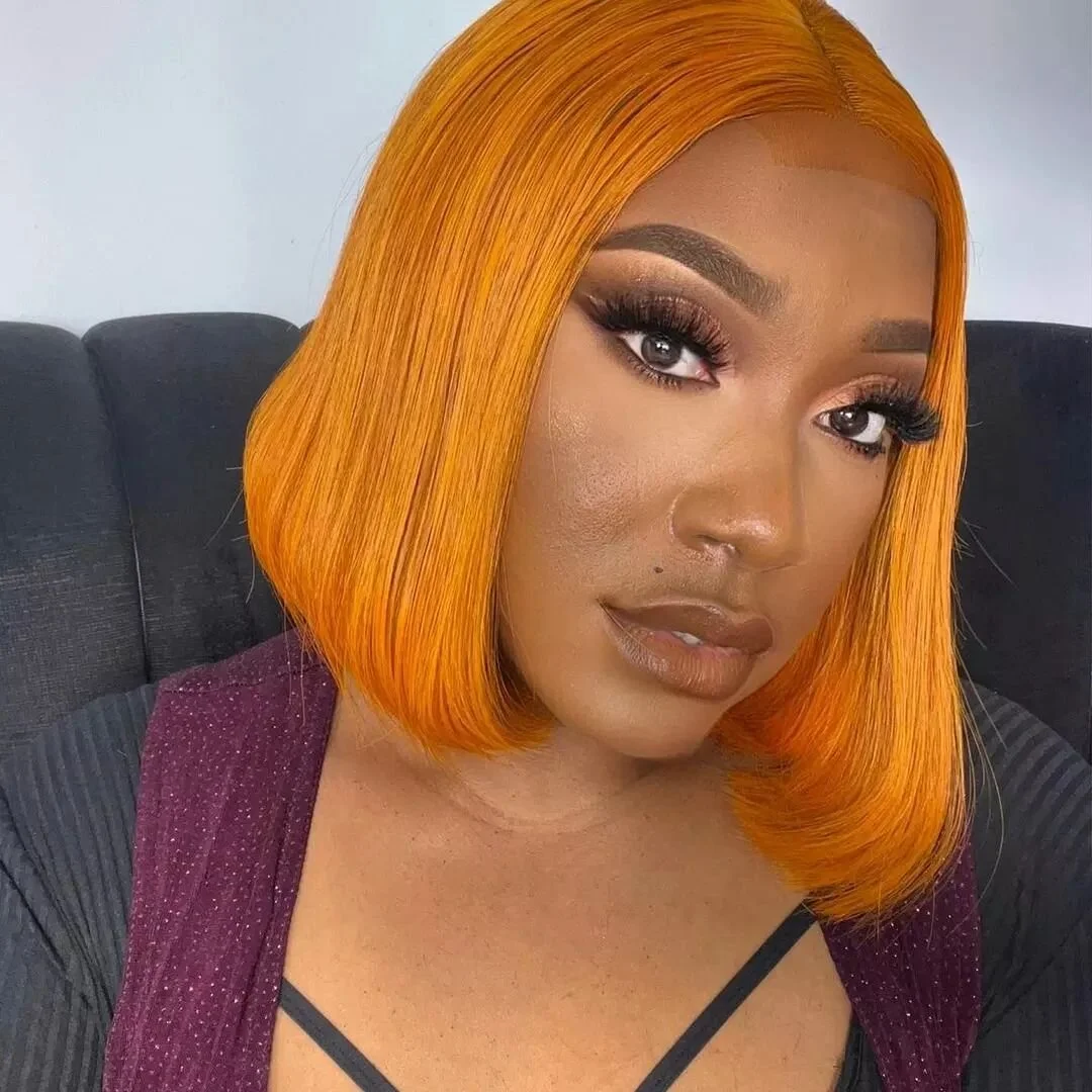Short Ginger Straight Bob Lace Front Wig 13x4 Ginger Orange Lace Front ...
