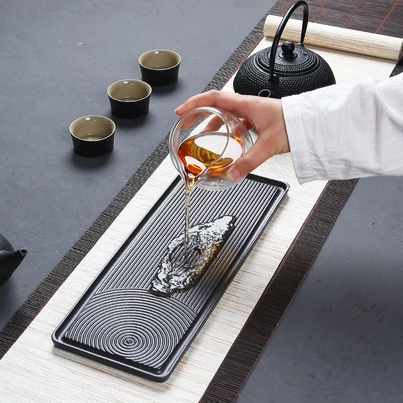 Black Pottery Dry Landscape Tea Tray Home Japanese-style Small Teapot ...