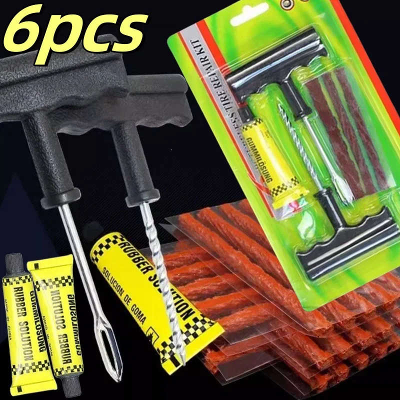 1Set Car Tire Repair Tool Kit with Rubber Strips Tubeless Tyre Puncture ...
