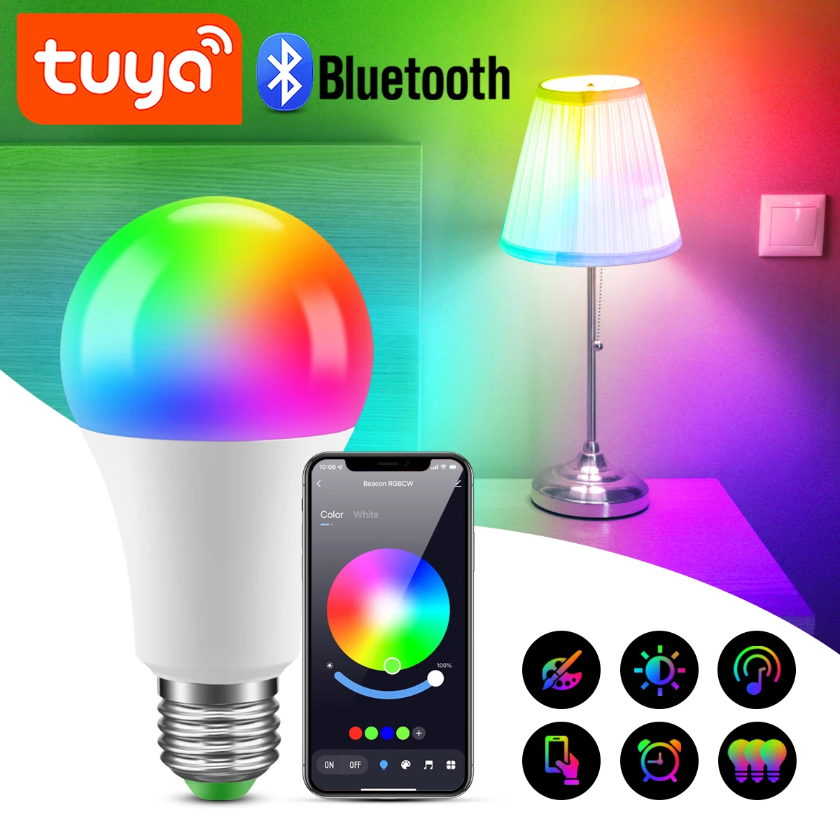 Tuya wi fi inteligente lâmpada led sem fio bluetooth remoto rgb pode ...