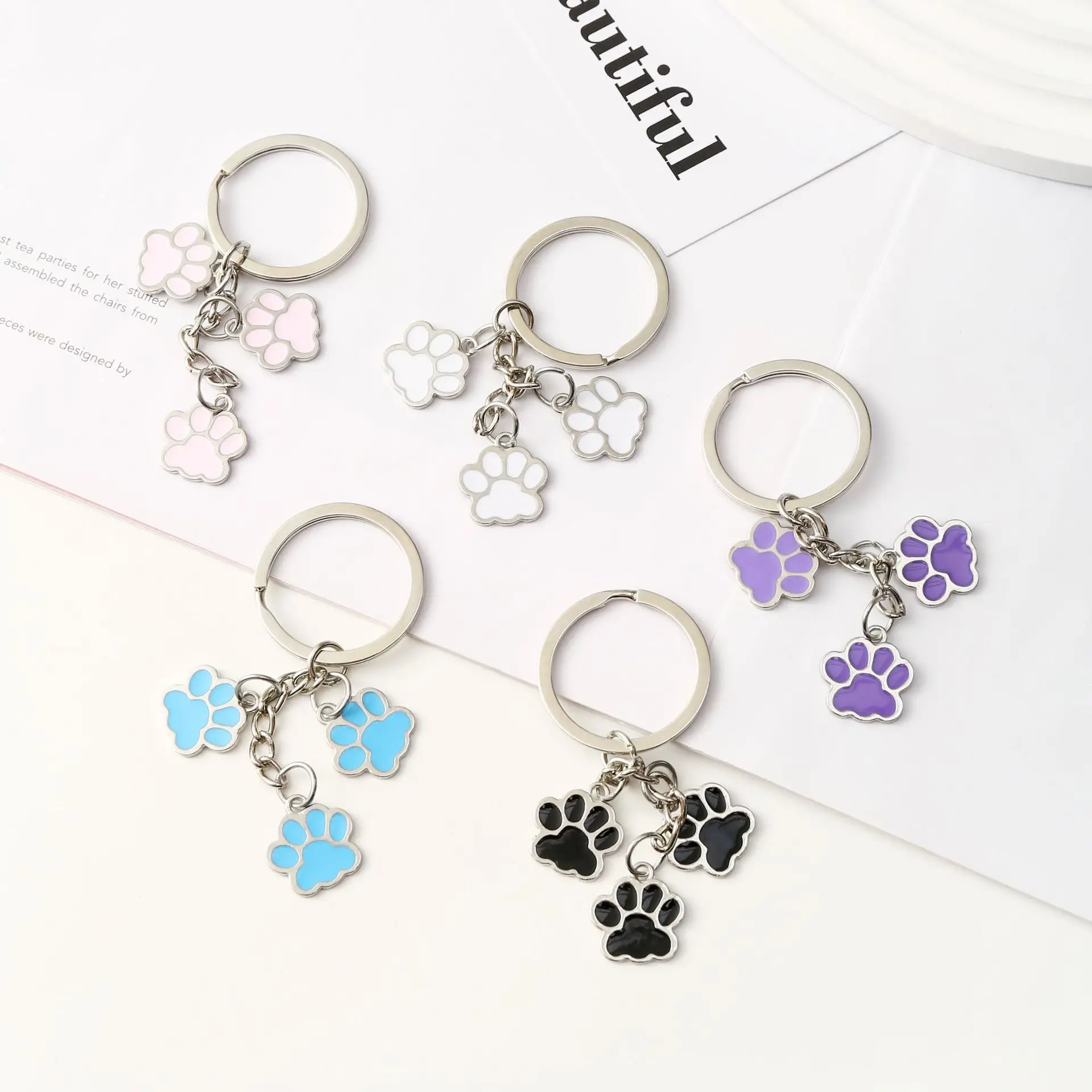 Cute Keychain Cat Dog Paw Key Ring Footprints Enamel Key Chains For ...