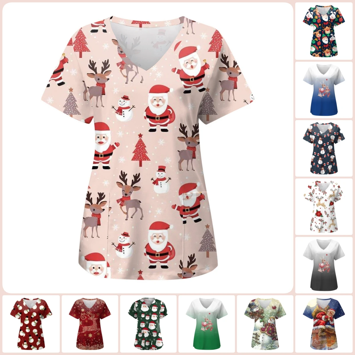 Uniforms Women Medical Christmas Snowman Pattern Dental Nursing Tops V ...