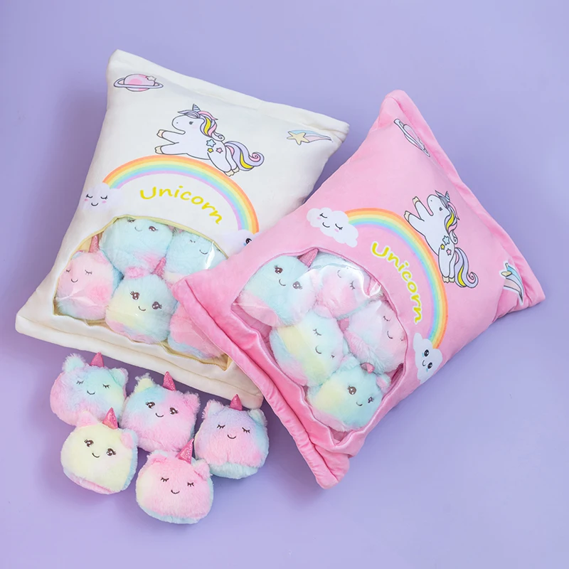 5pcs Mini Unicorn Plush Toy In A Creative Pillow Stuffed Rainbow ...