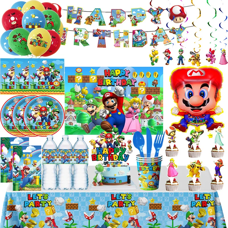 Super Mario Bros Birthday Decoration Tableware Cups Plates Napkins ...