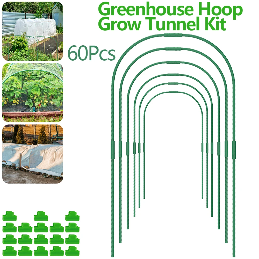 60Pcs-Greenhouse-Hoop-Grow-Tunnel-Kit-Plant-Support-Fiberglass-Hoop ...