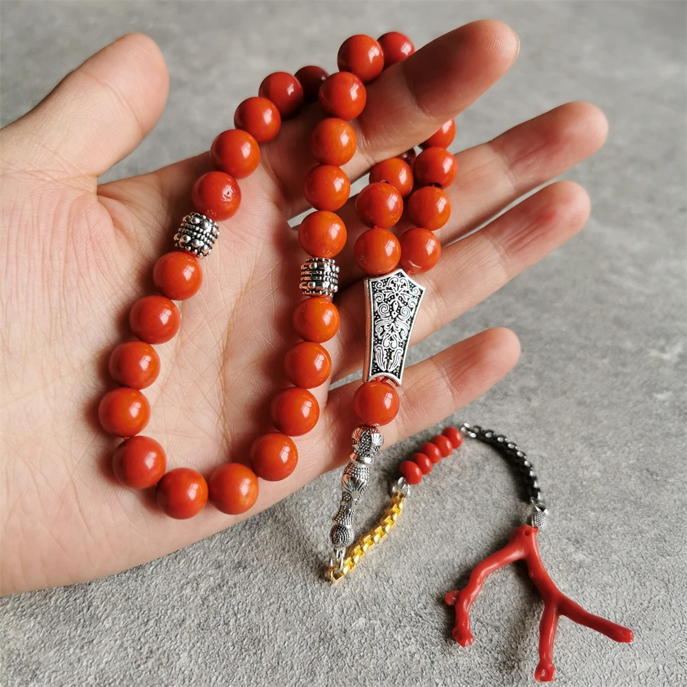 Muslim Rosary Misbaha 33 Beads High Grade Natural Orange Coral Stone ...