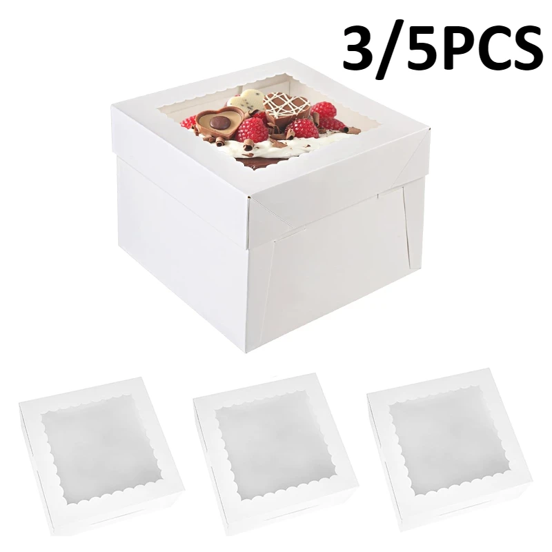 3/5PCS Disposable White Birthday Cake Paper Boxes High-end Window Style ...