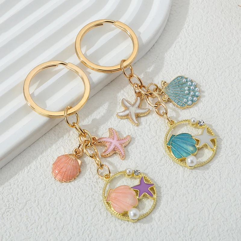 Pretty Enamel Keychains Lovely Two Colors Starfish Shell Pearl Key ...