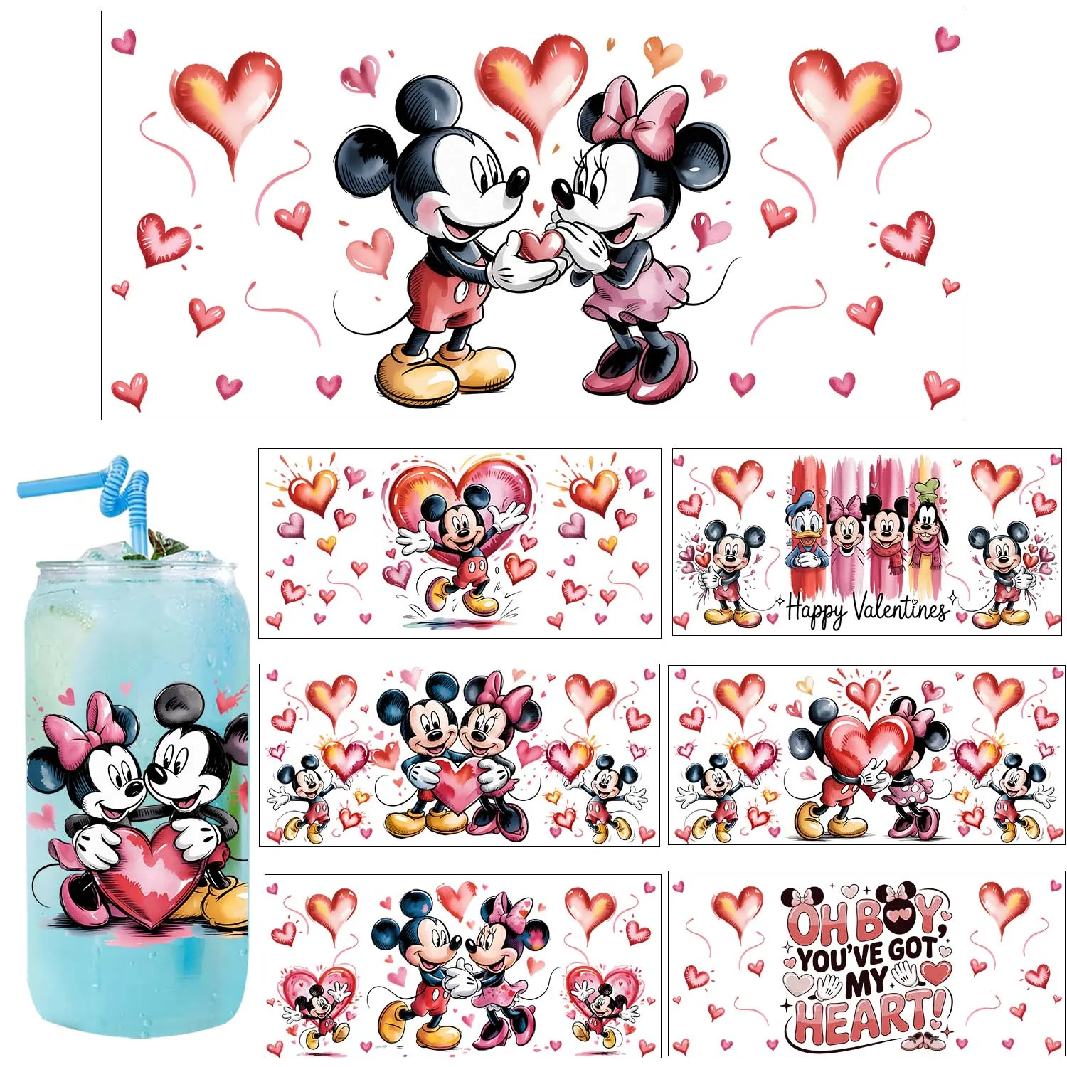 XOXO Valentine Mickey Cartoon Artwork UV Sticker DIY Decals 3D ...
