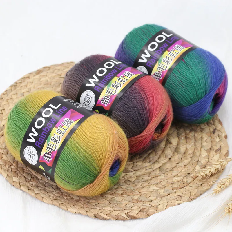100g Wool Yarn Dye Rainbow Wool Flower Gradient Medium Thick Stick ...