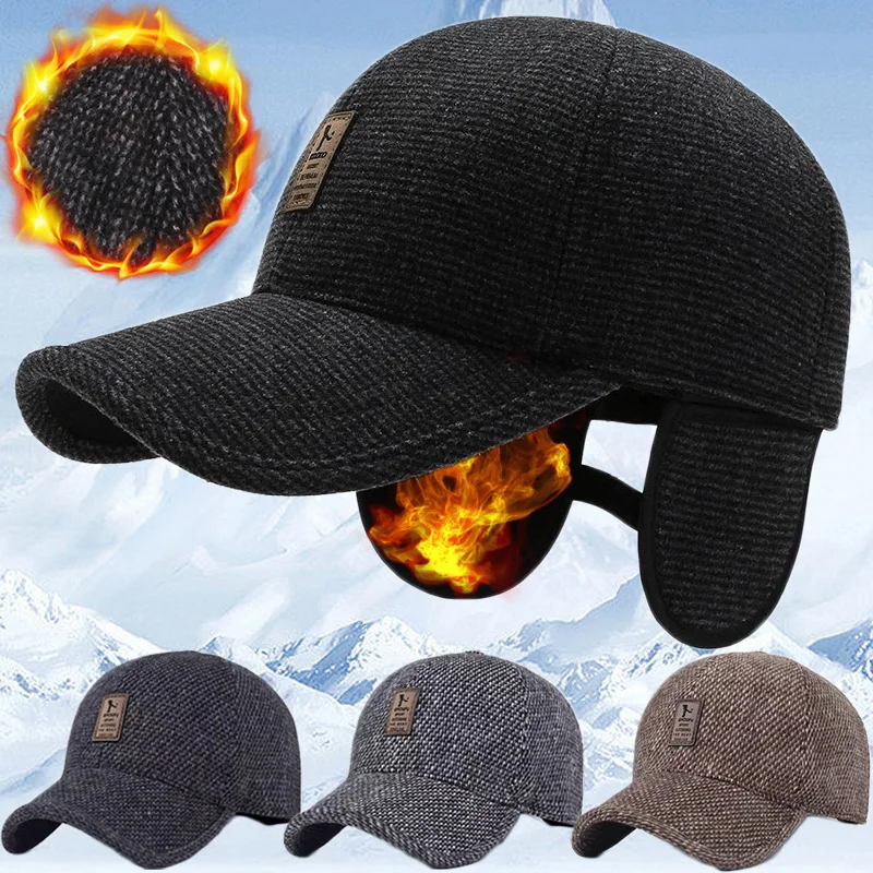 Winter-Baseball-Cap-Woolen-Knitted-Ear-Cover-Caps-for-Men-Dad-Thicken ...