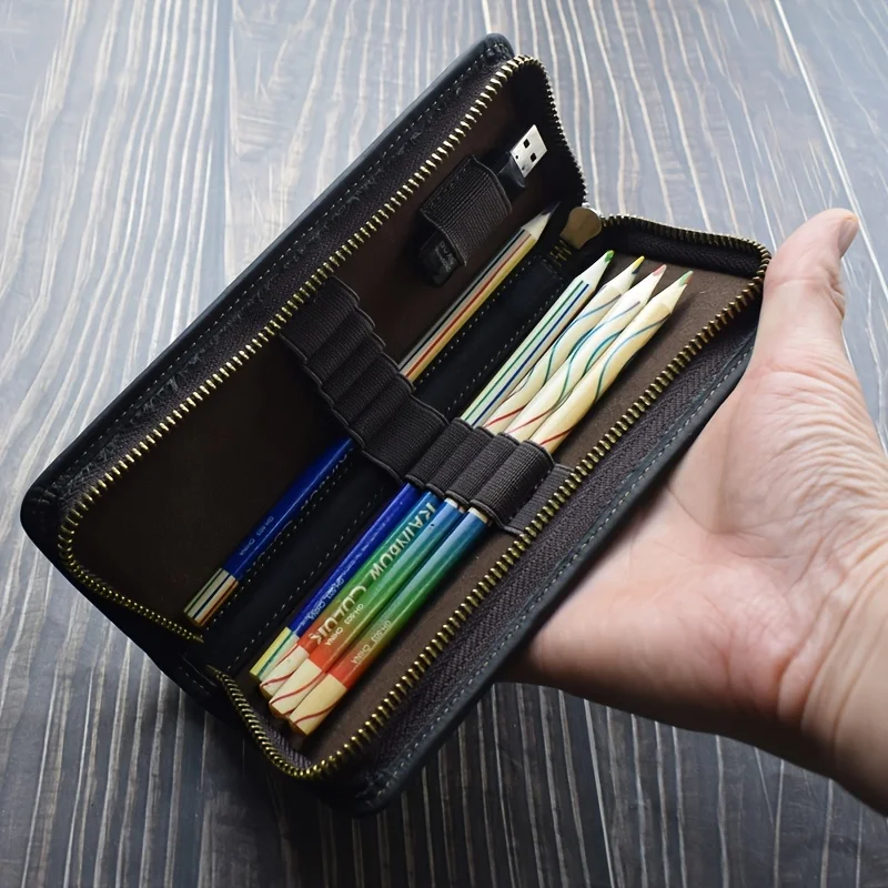 Genuine-Leather-Pencilcase-Holder-For-Pens-Hold-Handmade-Nature-Cowhide ...