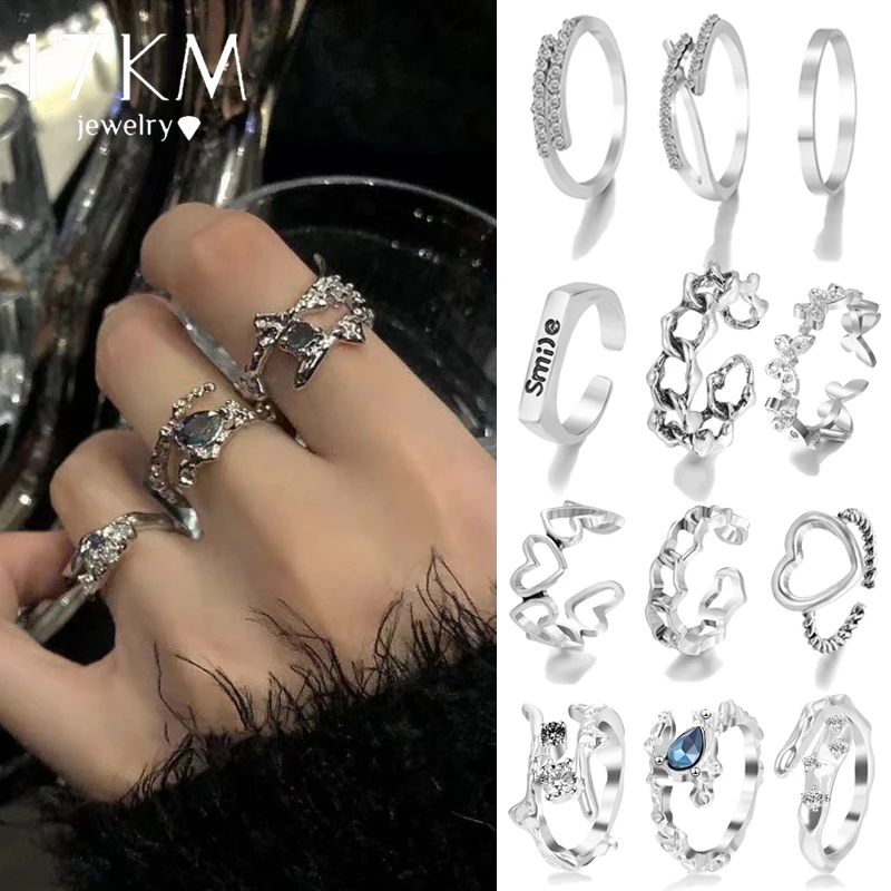 Y2k Silver Color Rings | Y2k Emo Accessories | Ring Y2k Set Silver ...