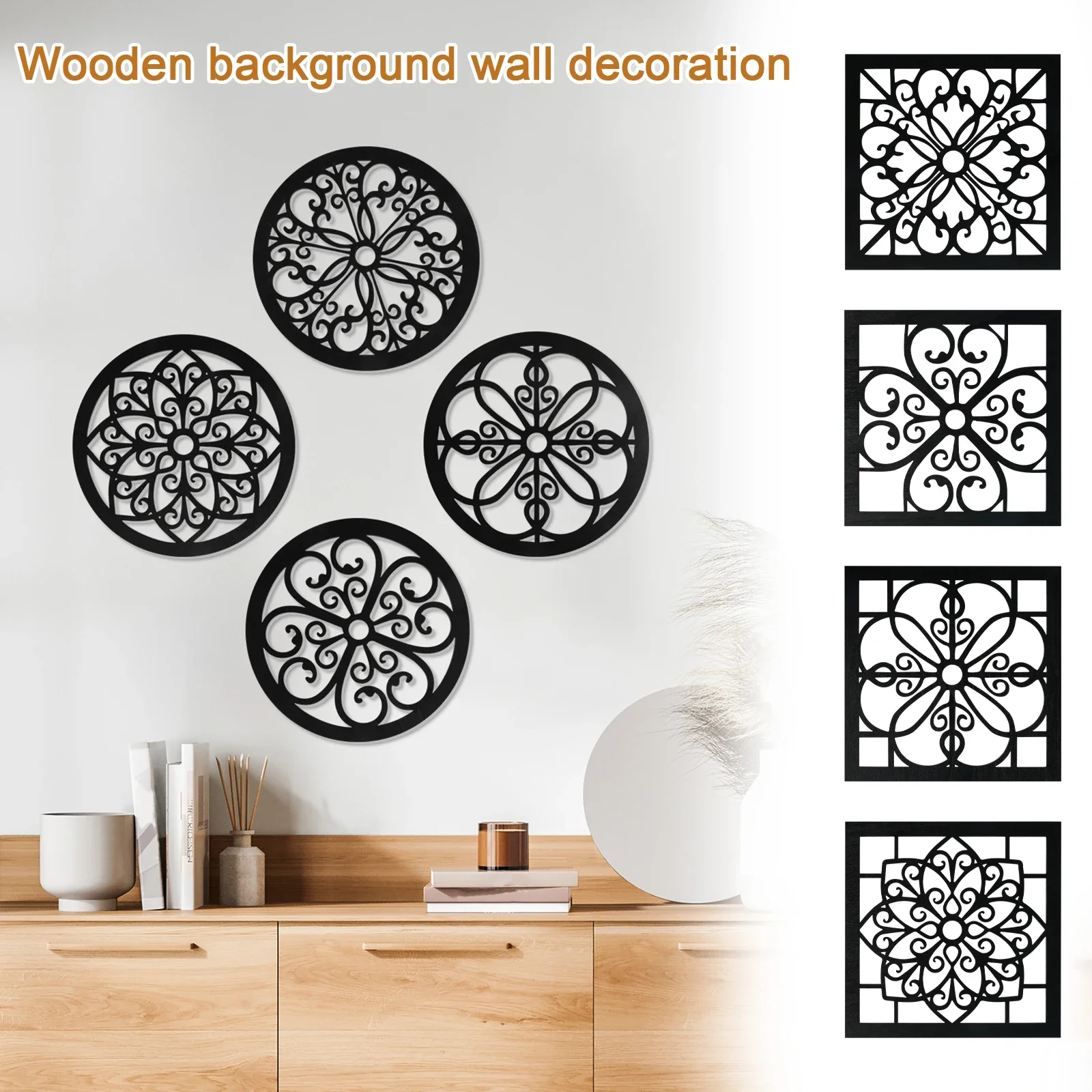4Pcs-Rustic-Wall-Decor-Wooden-Round-Square-Wall-Hanging-Art-Exquisite ...