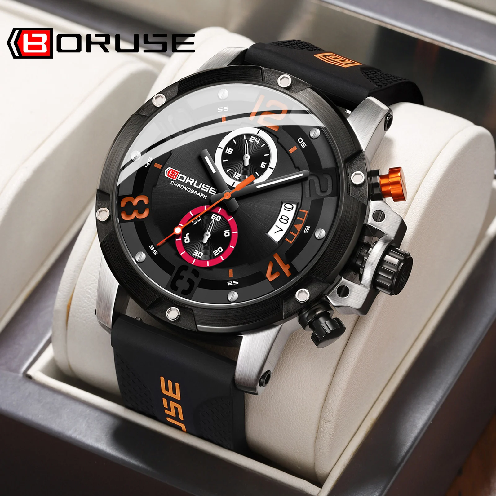 BORUSE Design Watches for Men Business Chronograph Silicone Waterproof ...