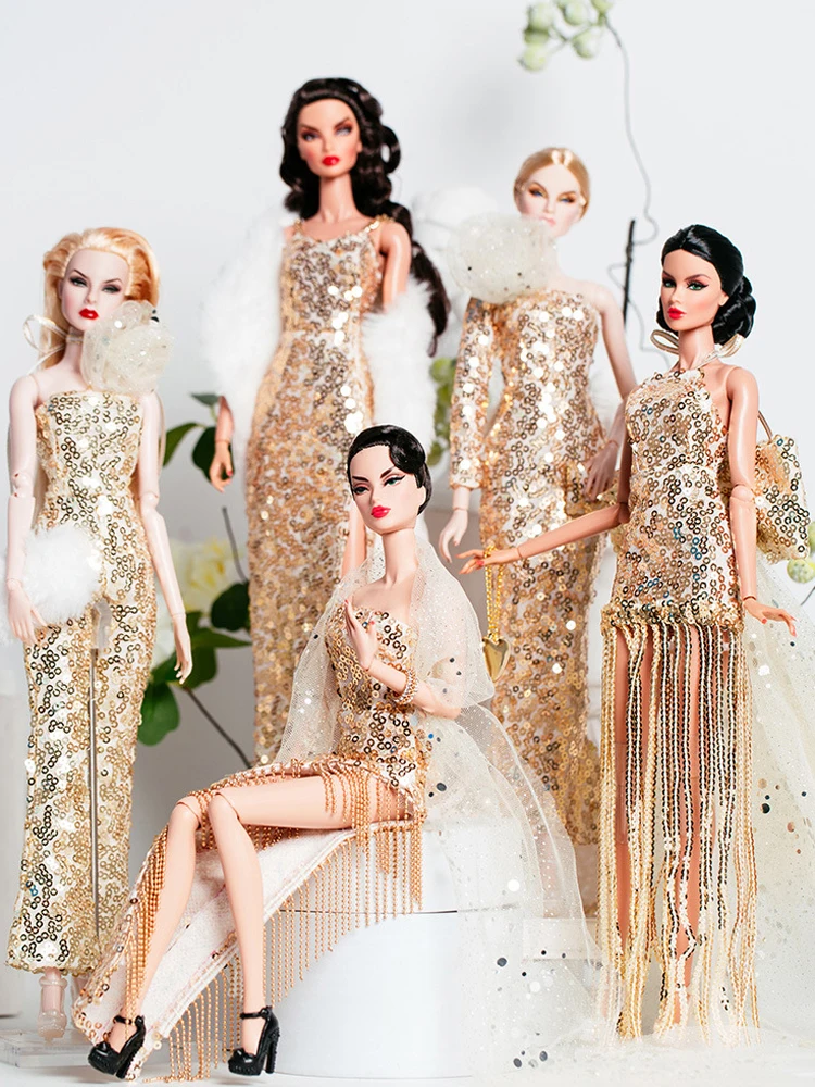 European Fashion Black Lace Golden Dress Set for 30cm 1/6 Anime BJD ...