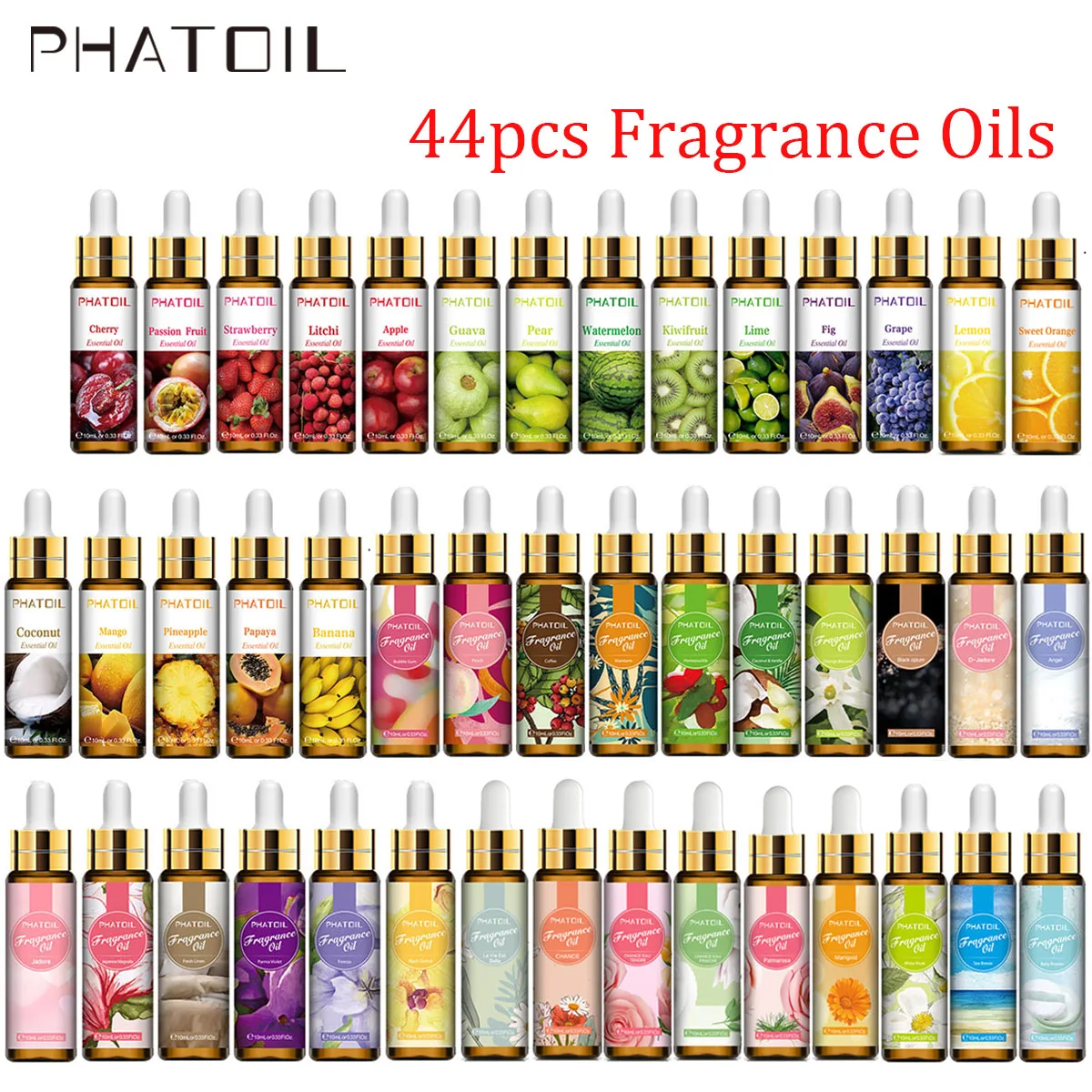 PHATOIL 44pcs/Set 10ml Perfume Fragrance Oil with Dropper Chance Coffee ...