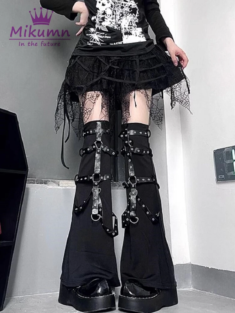 Gothic-Grunge-Punk-PU-Metal-Buckle-Flare-Black-Leg-Warmer-Socks ...