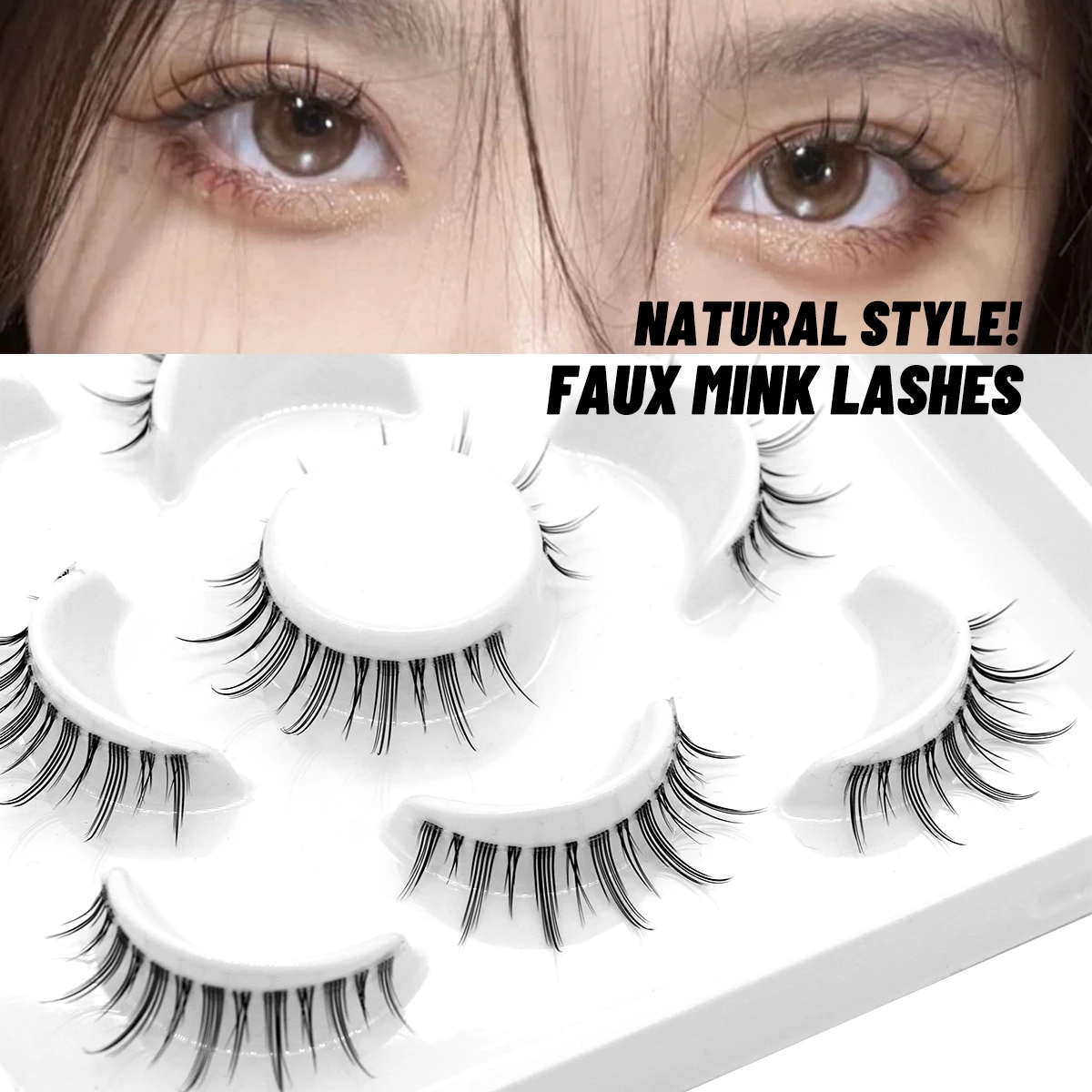 Manga Lashes 5 pares 3D Faux Mink Lashes Natural short Full Strip ...