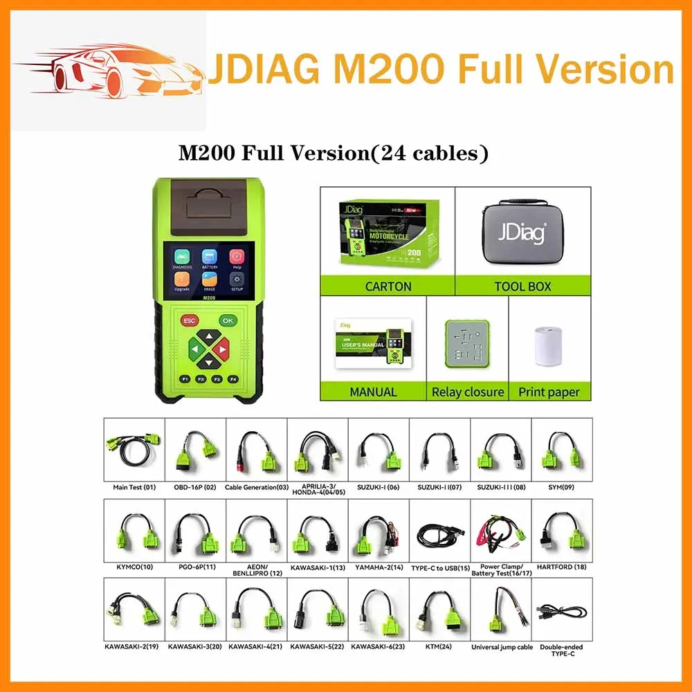 JDiag M200 Multilingual Universal Motorcycle Scanner With 24 Cables PK ...