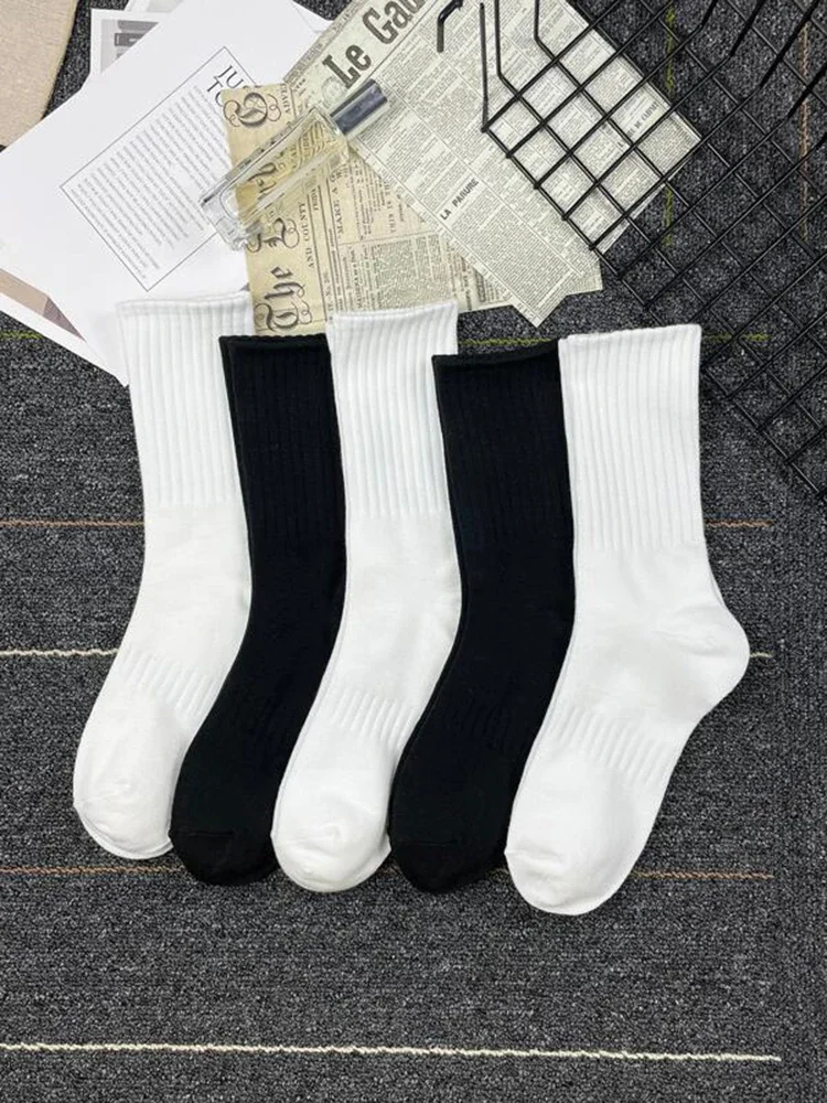 5-Pairs-Black-White-Men-s-Mid-Length-Socks-Office-Sports-Business ...