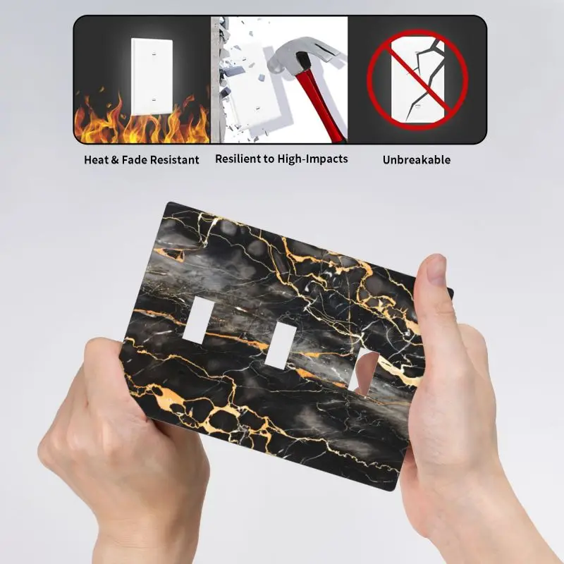 Custom Black Gold Marble Triple Switch Panel | Gifts Flash