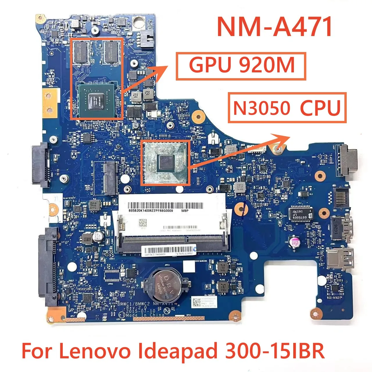 For Lenovo Ideapad 300-15IBR laptop motherboard NM-A471 with N3050 CPU ...