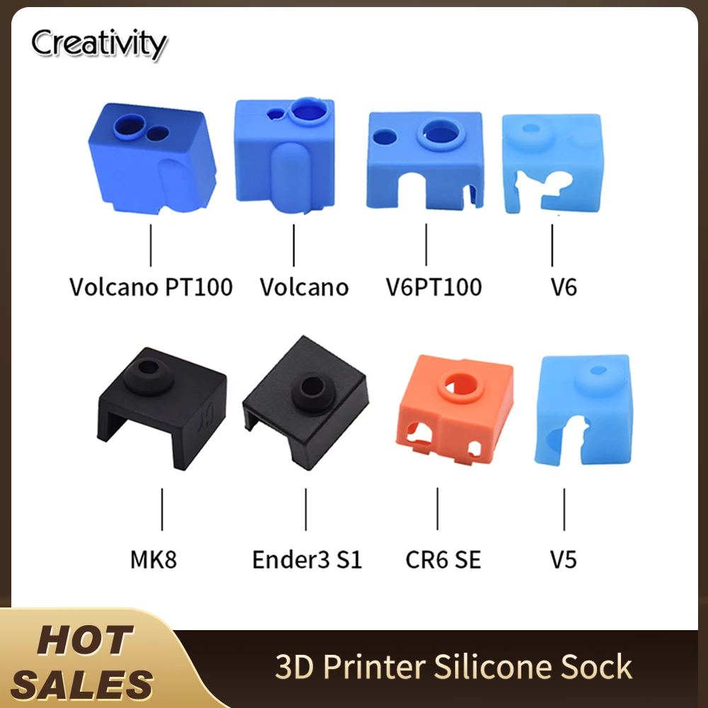 3D Printer Parts for V6 Volcano MK8 V5 Silicone Sock For CR10 Ender3 V2 ...