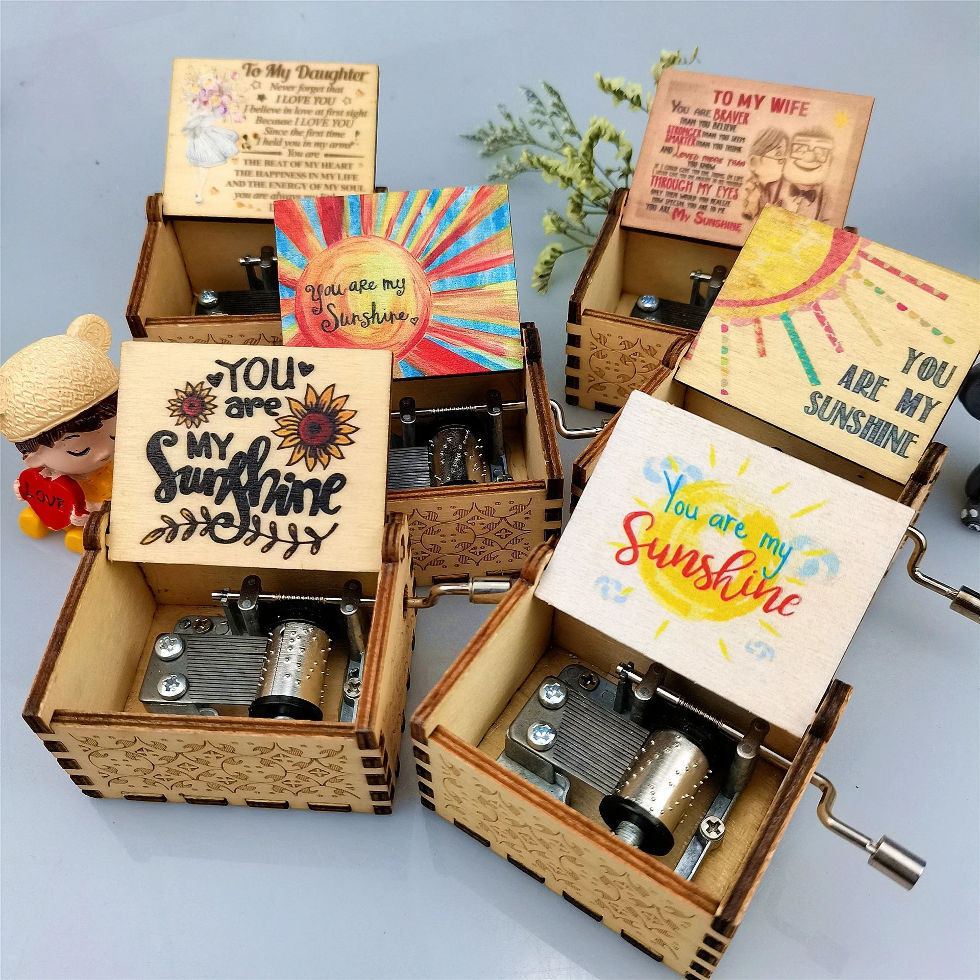 New You Are My Sunshine Music Box Color Printing Wooden Hand Crank ...