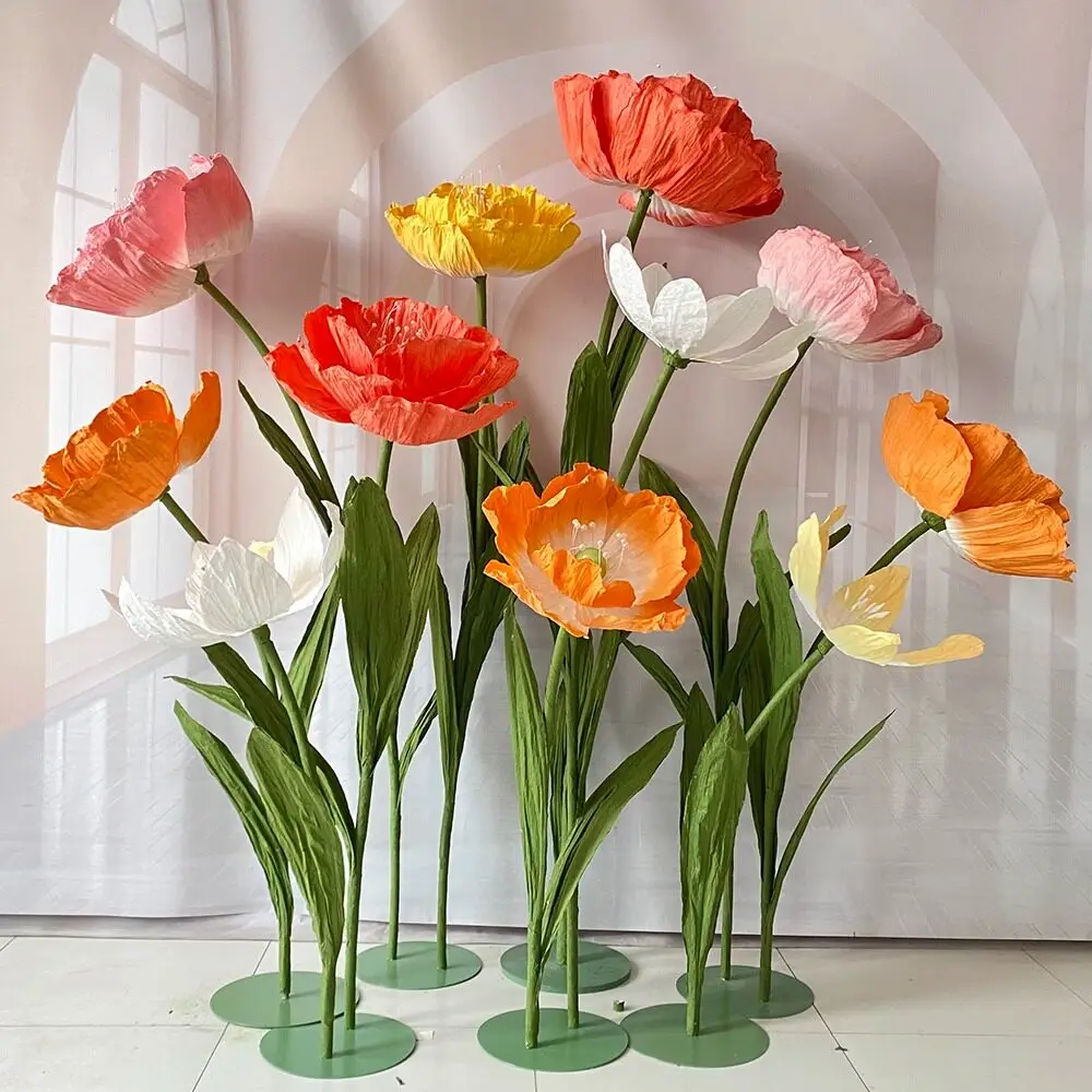 Wedding Props Artificial Poppy Giant Paper Flower Wedding Road Leading ...