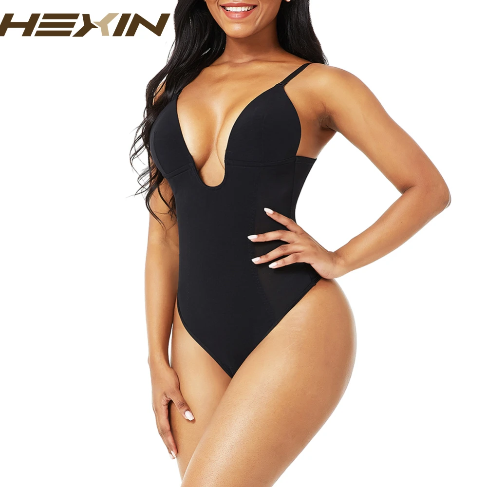 HEXIN-Tummy-Control-Body-Shaper-Thong-Shapewear-Bodysuit-for-Women-U-Plunge-Fajas-Colombianas ...