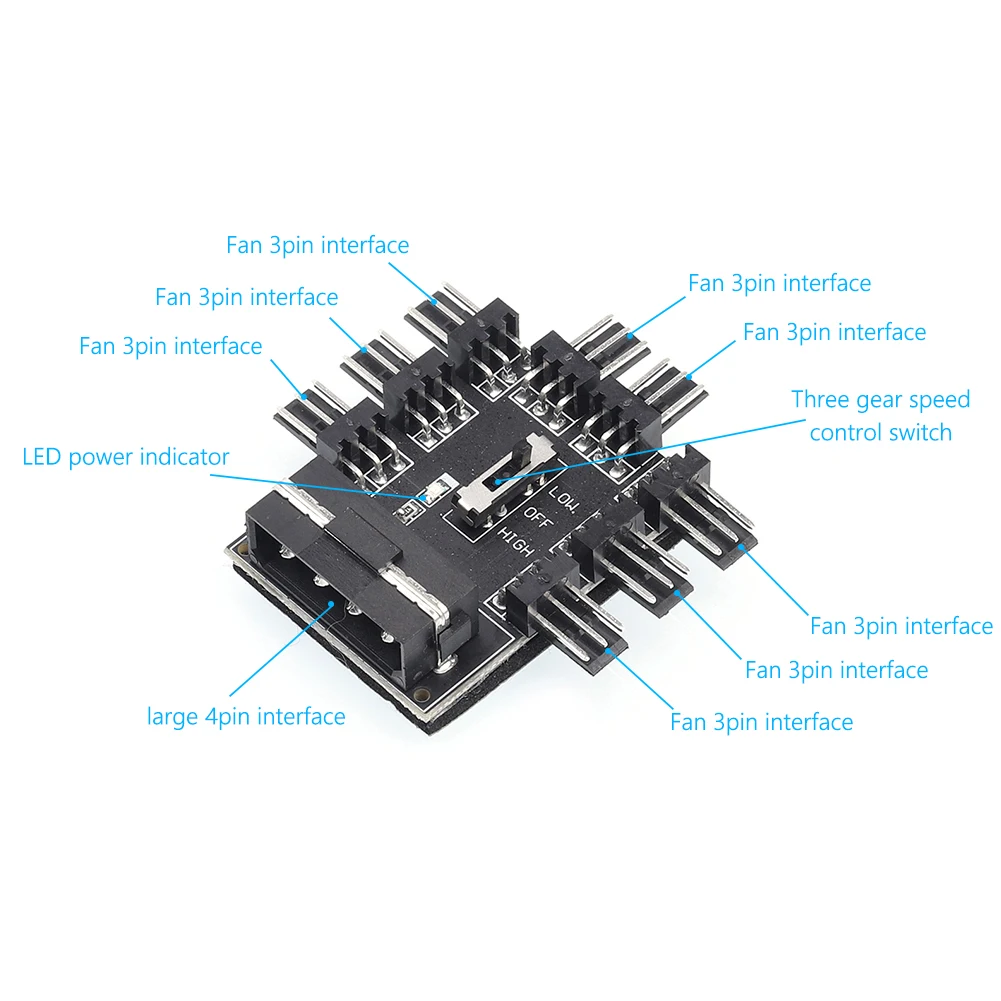 Motherboard SATA/4 Pin 1 to 8 3 Pin PWM Cooler Fan HUB Splitter ...