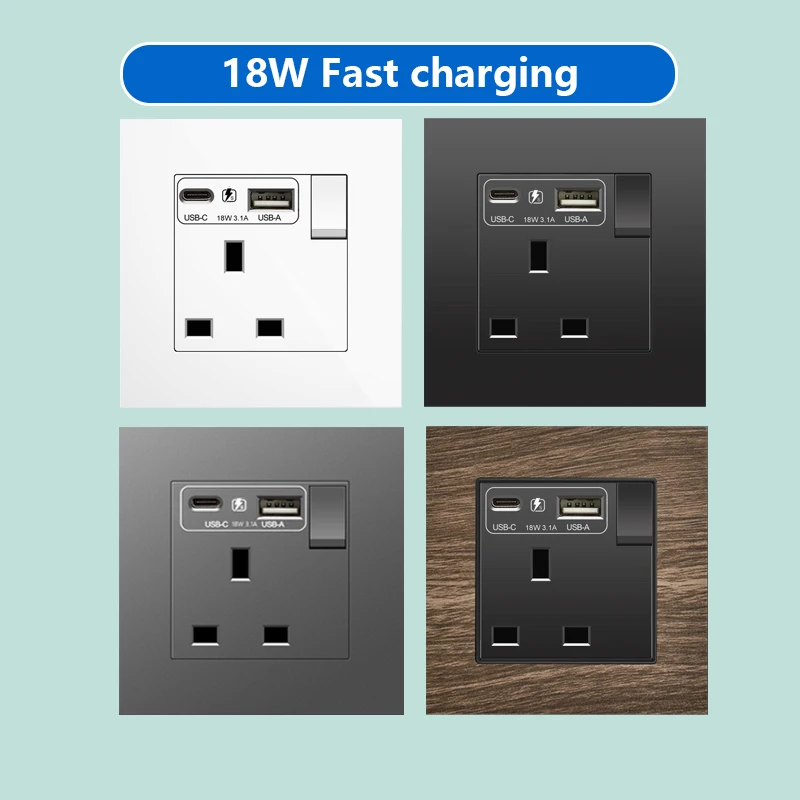 UK-13A-Wall-Socket-with-USB-Type-C-18W-Quick-Charge-Plug-Socket-Britain ...