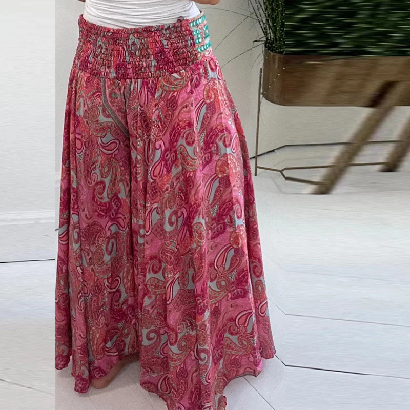Women's Bohemian Print Retro High Waist Loose Ethnic Wide Leg Casual Pants