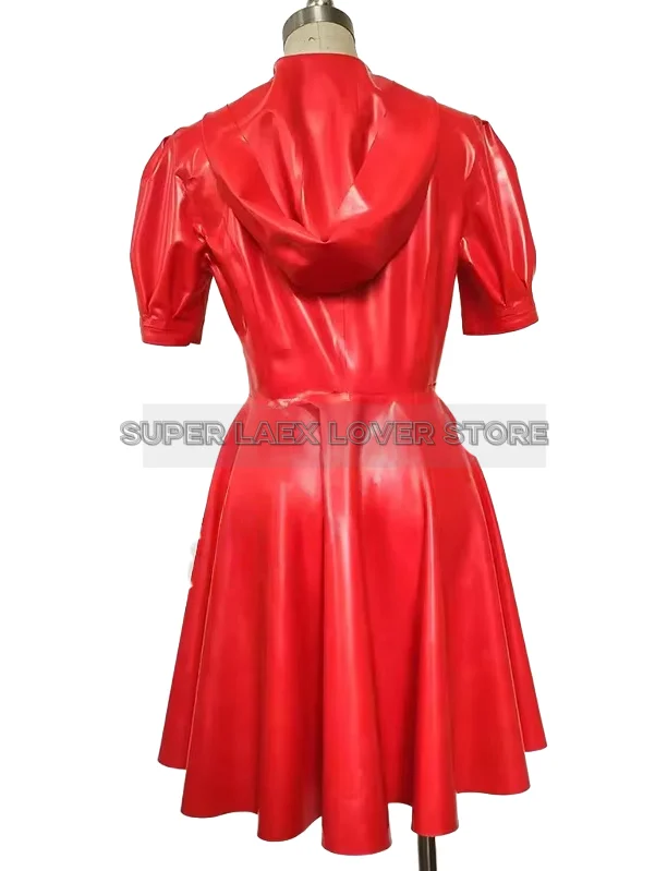 Handamde Red Latex Dress Hoodie with Front Zip Cosplay Costumes for ...