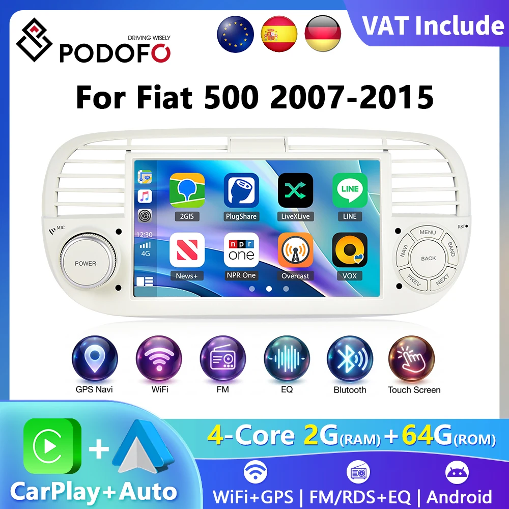 Podoyo CarPlay Android 2din Radio For Fiat 500 2007-2015 because ...