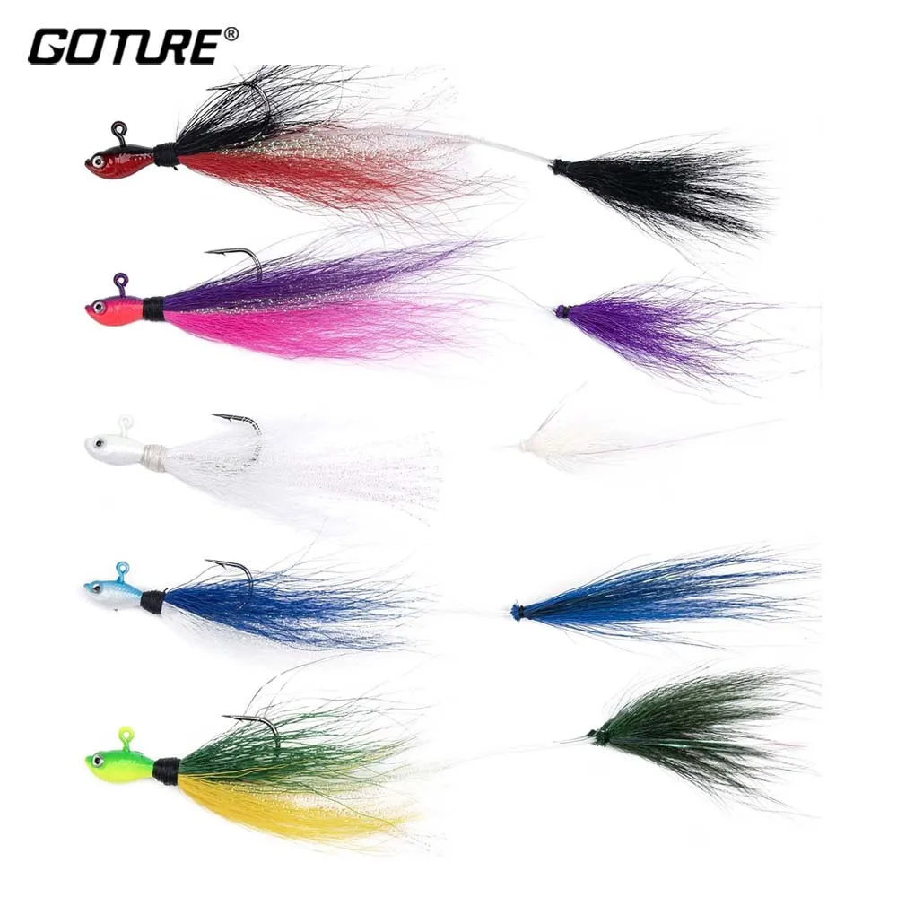 Goture 5pcs/lot Bucktail jig Coloful Tails with Jig Head and Fishing ...