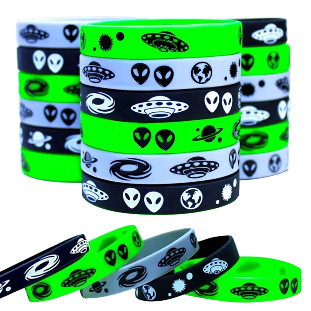 12pcs Outer Space Bracelets Silicone Wristbands Birthday Theme Party ...