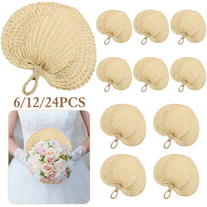 1-24Pcs-Natural-Straw-Fans-Handmade-Raffia-Hand-Fans-Chinese-Style ...