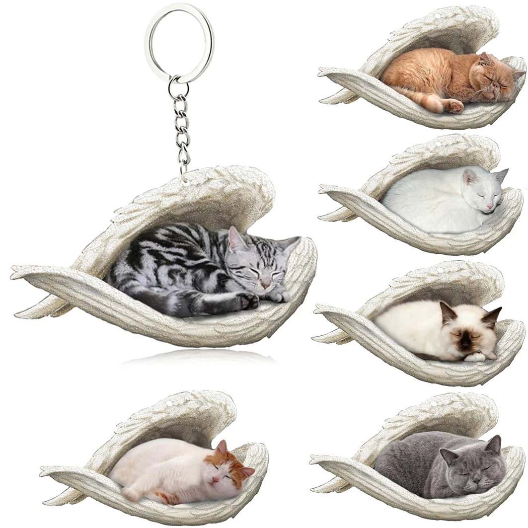 Cat Sleeping Angel Keychain | Cat Sleeping Angel Chain | Cat Key Chain ...