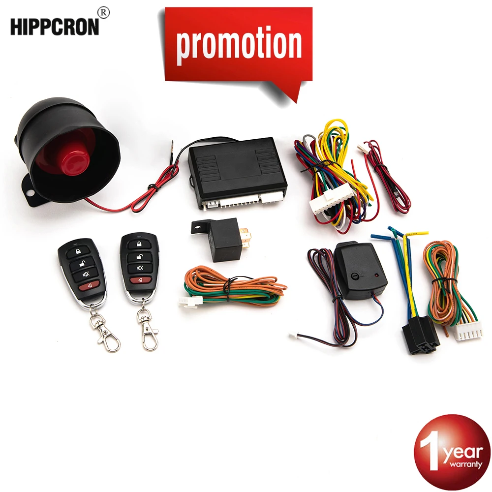 Hippcron Car Alarm Vehicle System 1-Way Universal Protection Security ...