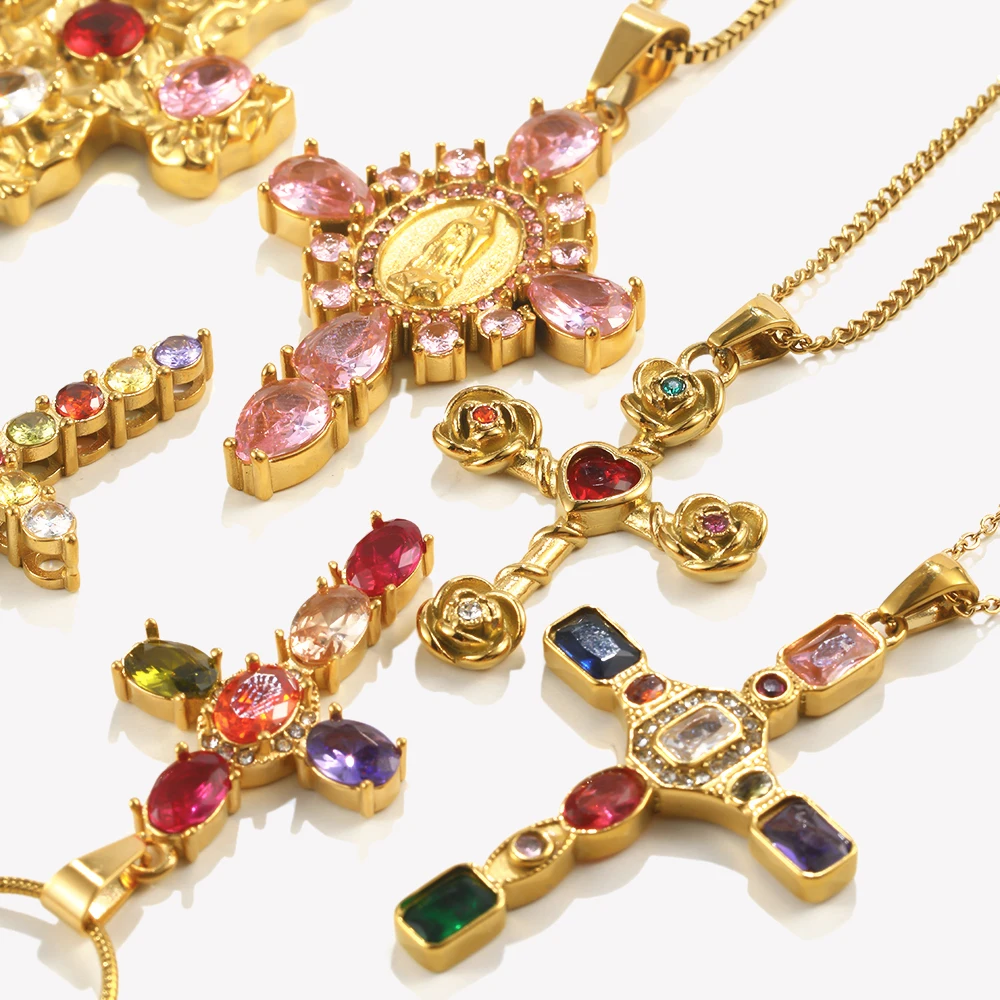 E.B.belle Luxury Multicolor 3A Zircon Cross Pendant Necklace High ...