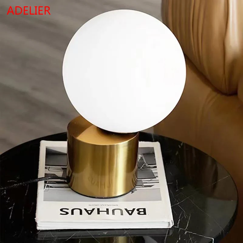ADELIER bedroom Glass ball table lamp luxury bedside decor Brass desk ...