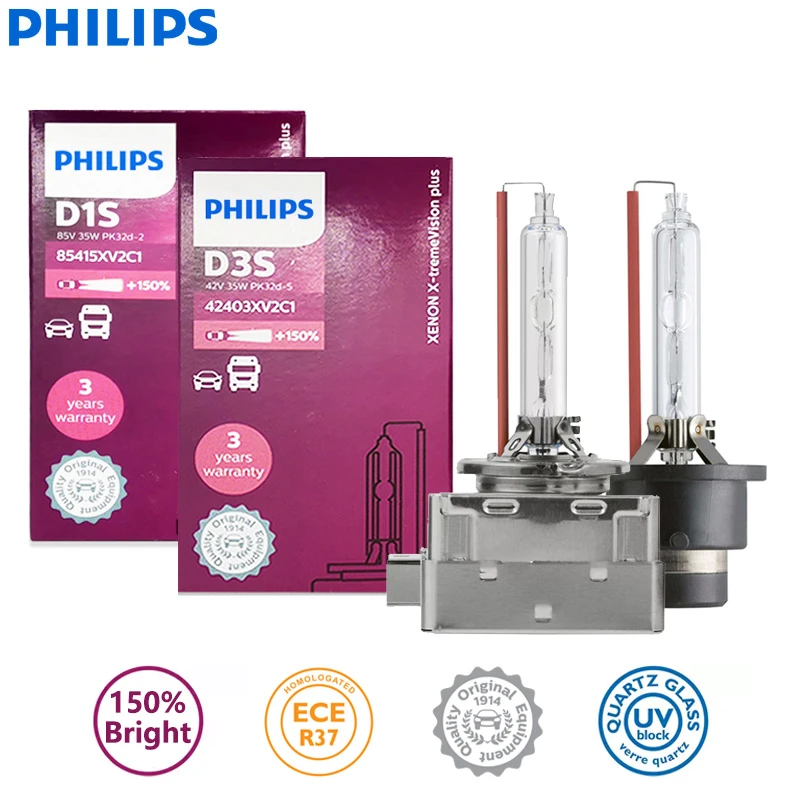 Philips Xenon D1s D2s D3s X-treme Vision Plus Gen2 4800k +150% Bright ...