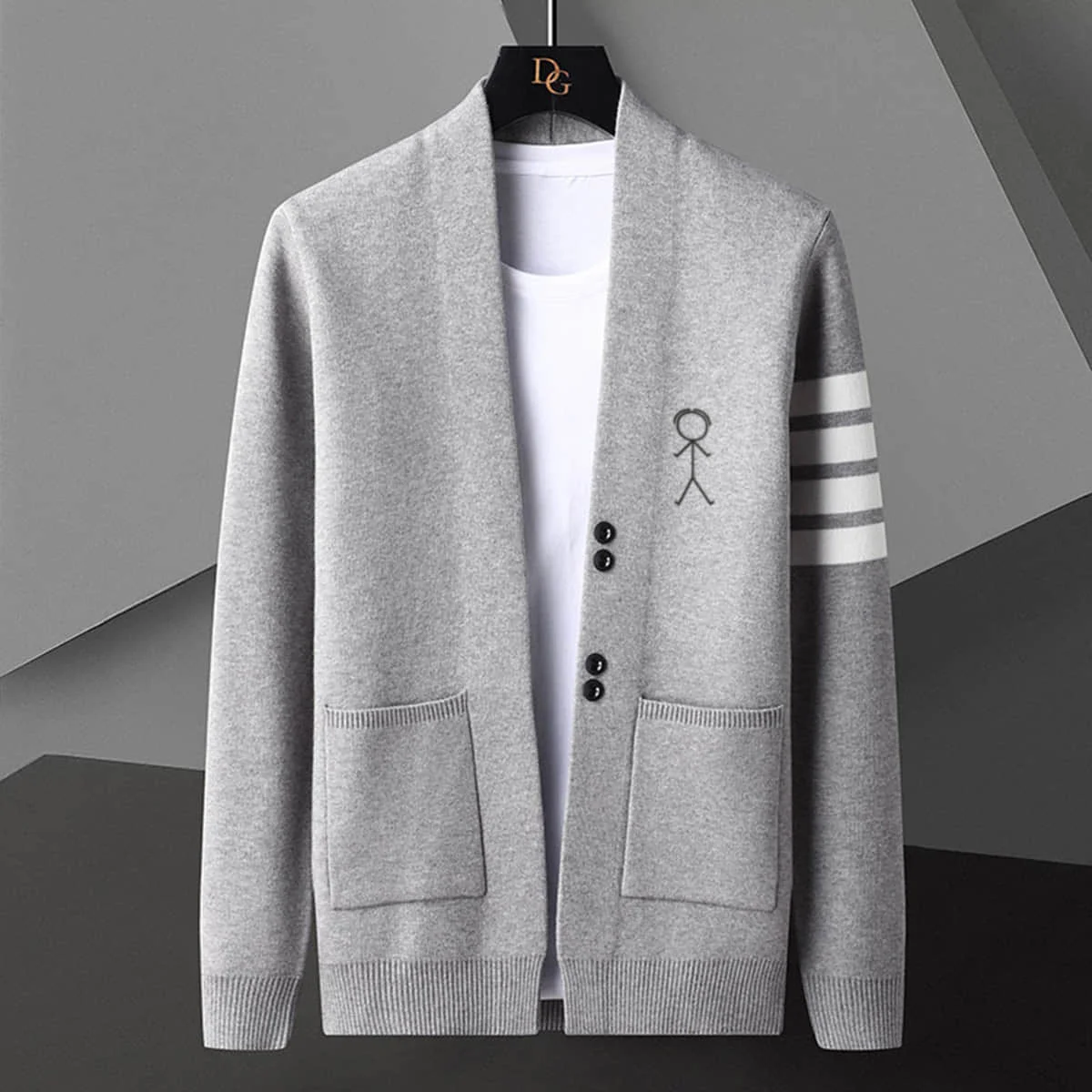 Mens Cardigan Stickman TB Marca de Moda de Luxo Bordado Camisolas Thom ...
