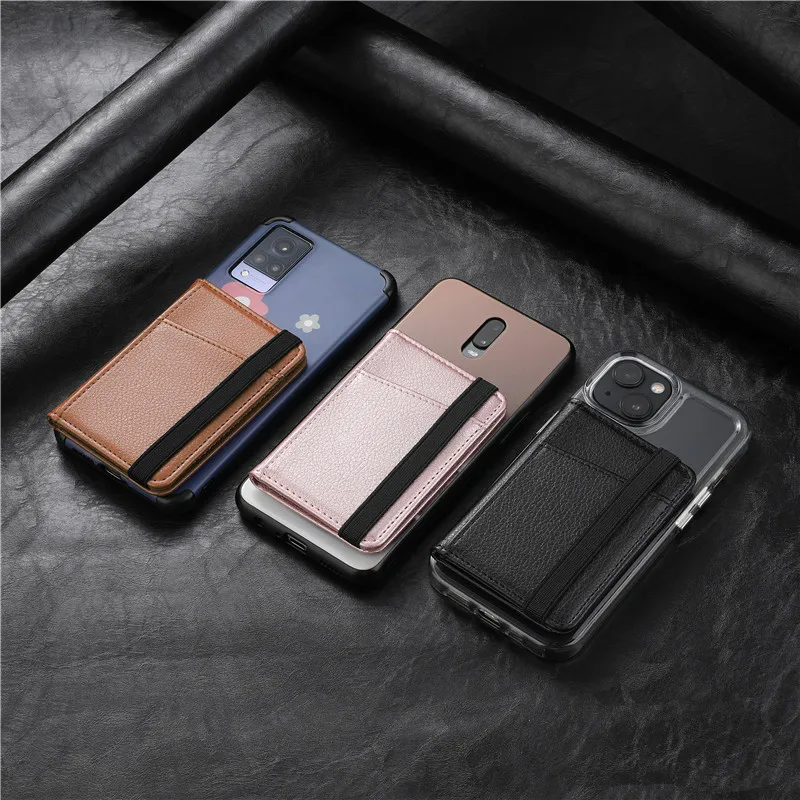 Credit Card Holder Sticker 3M Adhesive PU Leather Magnetic Cardholder ...