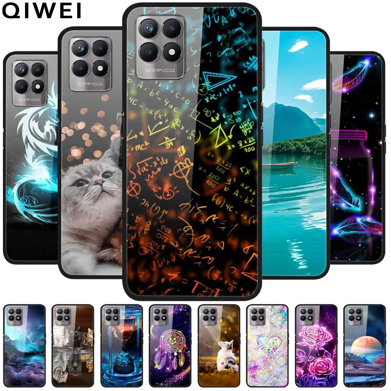 Funda trasera para Realme Narzo 50, carcasa de vidrio templado de lujo ...