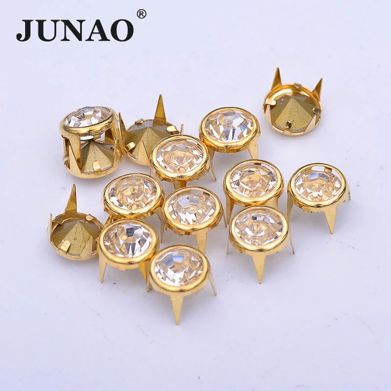 Junao 10mm Gold Metal Studs Rivet Rhinestones Tacks Rivet Glass Crystal ...
